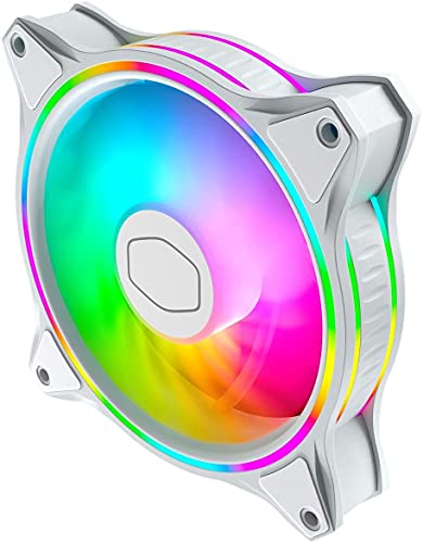 Cooler Master MasterFan MF140 Halo White Edition Duo-Ring ARGB Lighting Fan, 24 Independently LEDs, PWM Static Pressure Fan, Absorbing Pads for Computer Case & Liquid,for 5V 3-Pin ARGB