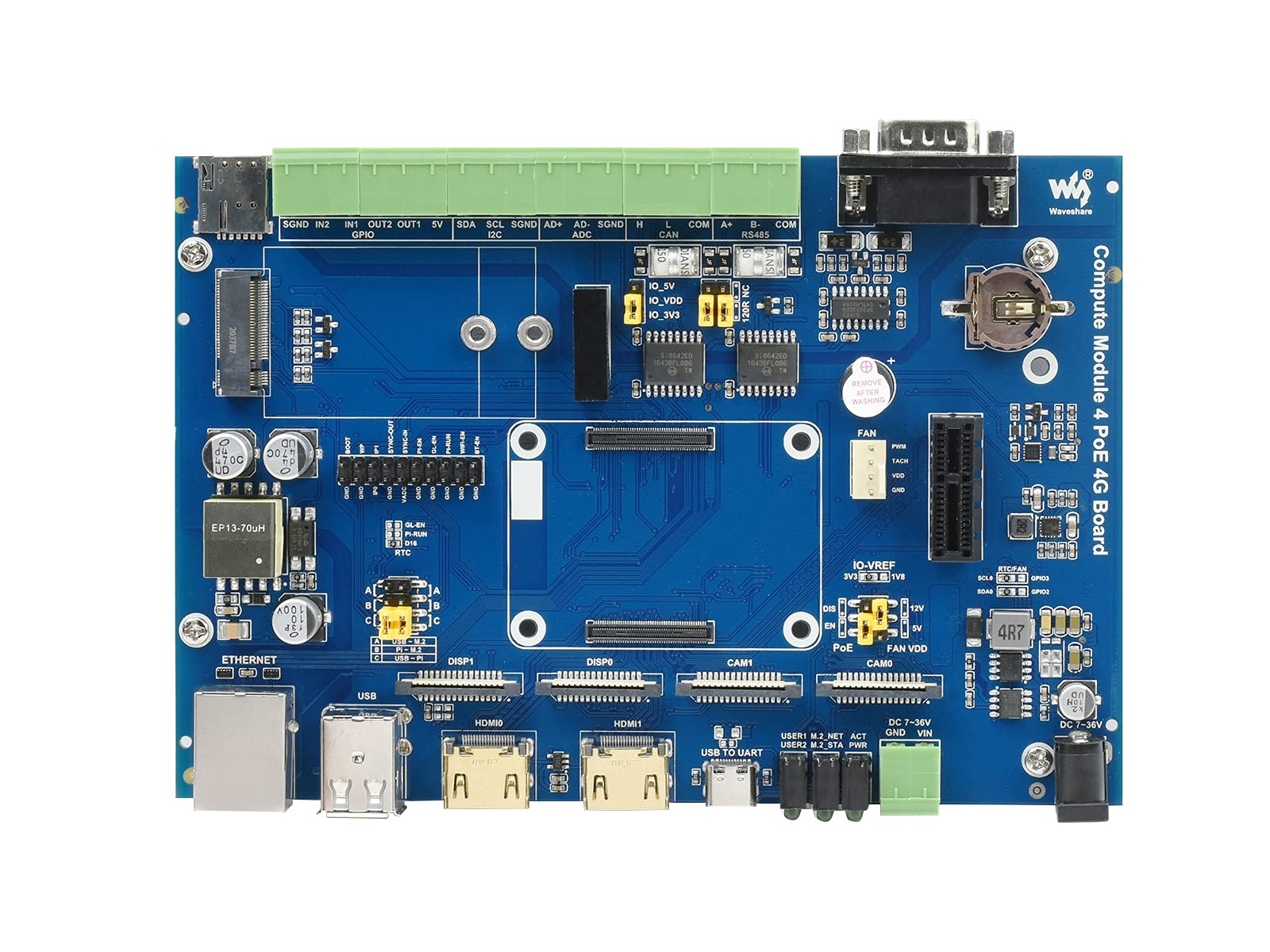 Waveshare Compute Module 4 Industrial IoT Base Board for All Variants of Raspberry Pi CM4 Global 5G/4G/3G/2G Cellular Network Support