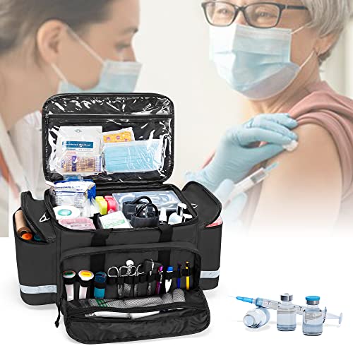 Damero First Aid Medical Bag, Medical Trauma Bag Empty with 2 Removable Pouches and Dividers, Ideal for EMT, EMS, Paramedics, Black