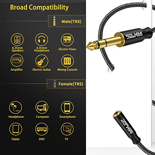 SOLMIMI 1/4 to 3.5mm Adapter, 6.35mm Male to 3.5mm Female Stereo Adapter, Lossless 3.5mm to 1/4 Adapter, Headphone Jack Adapter for Mixer Guitar Piano Amplifier Speaker or More - Matte Black(30cm)
