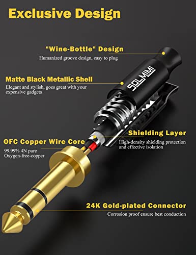 SOLMIMI 1/4 to 3.5mm Adapter, 6.35mm Male to 3.5mm Female Stereo Adapter, Lossless 3.5mm to 1/4 Adapter, Headphone Jack Adapter for Mixer Guitar Piano Amplifier Speaker or More - Matte Black(30cm)