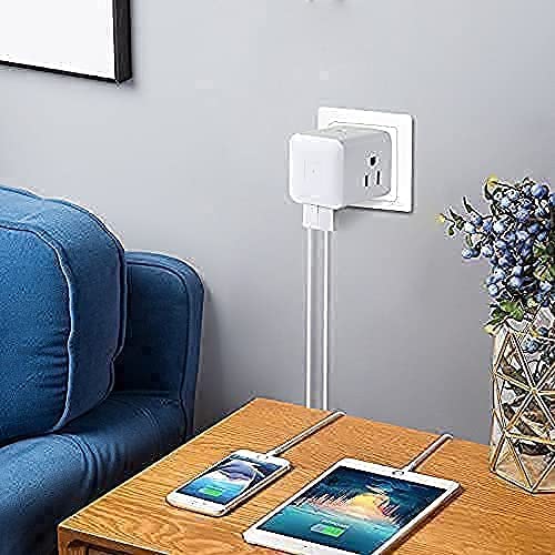 2 PCS Multi Plug Outlet Extender,Plug Adapter,Wonplug Multiple Plug Outlets with 4 AC Electrical Sockets,3 Prong to 2 Prong Adapter USA Portable Design for Home Office Hotel Travel,White