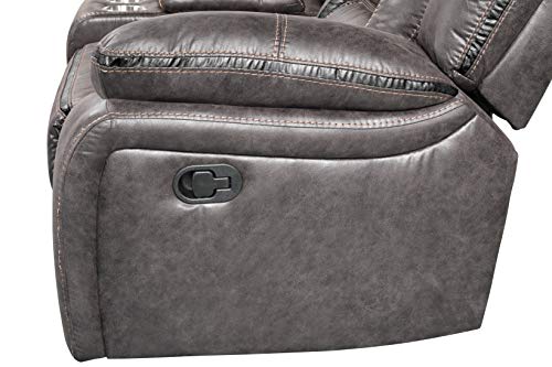 Roundhill Furniture Elkton Manual Motion Reclining Sofa and Loveseat with Storage Console, Dark Chesnut