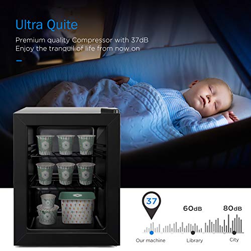 Northair Compact Mini Freezer with Glass Display Door - 2.1 Cu Ft with 2 Removable Shelves - Quiet Upright Freezer - 7 Temperature Settings - Black