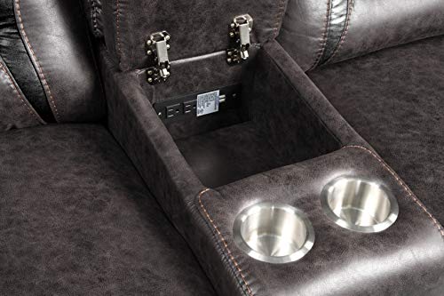 Roundhill Furniture Elkton Manual Motion Reclining Sofa and Loveseat with Storage Console, Dark Chesnut