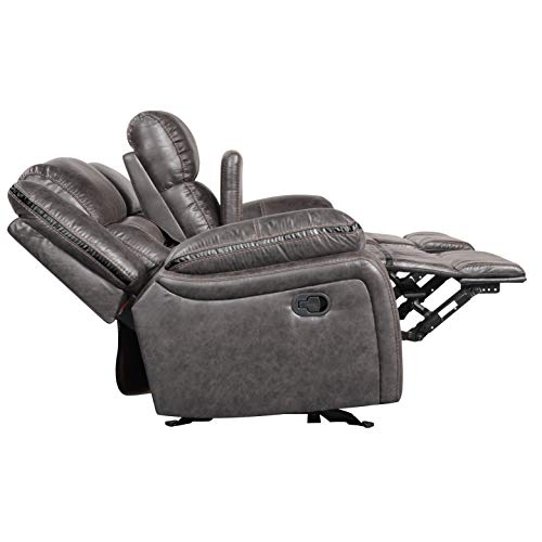 Roundhill Furniture Elkton Manual Motion Reclining Sofa and Loveseat with Storage Console, Dark Chesnut