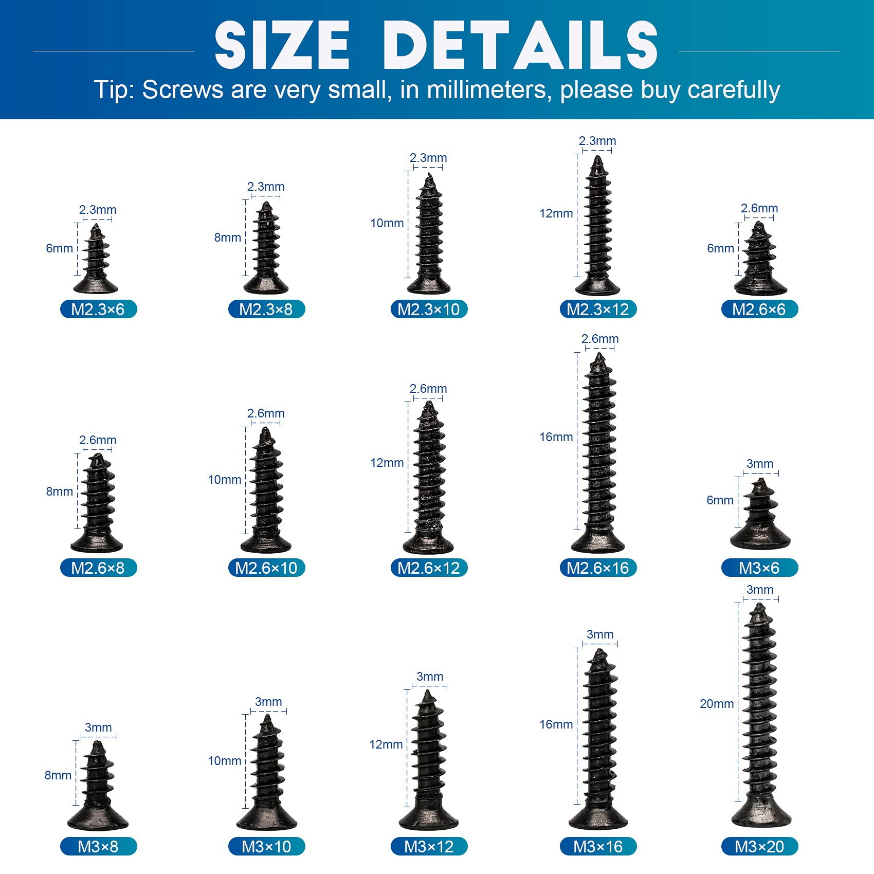 NINDEJIN Phillips Flat Head Mini Screws Set M1.4/1.7/2/ 2.5/3 Computer Laptop Notebook Screws Kit + M2.3/ M2.6/ M3 Tapping Screws Assortment Kit (720pcs Laptop Screws + 450pcs Tapping Screws)