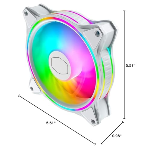 Cooler Master MasterFan MF140 Halo White Edition Duo-Ring ARGB Lighting Fan, 24 Independently LEDs, PWM Static Pressure Fan, Absorbing Pads for Computer Case & Liquid,for 5V 3-Pin ARGB