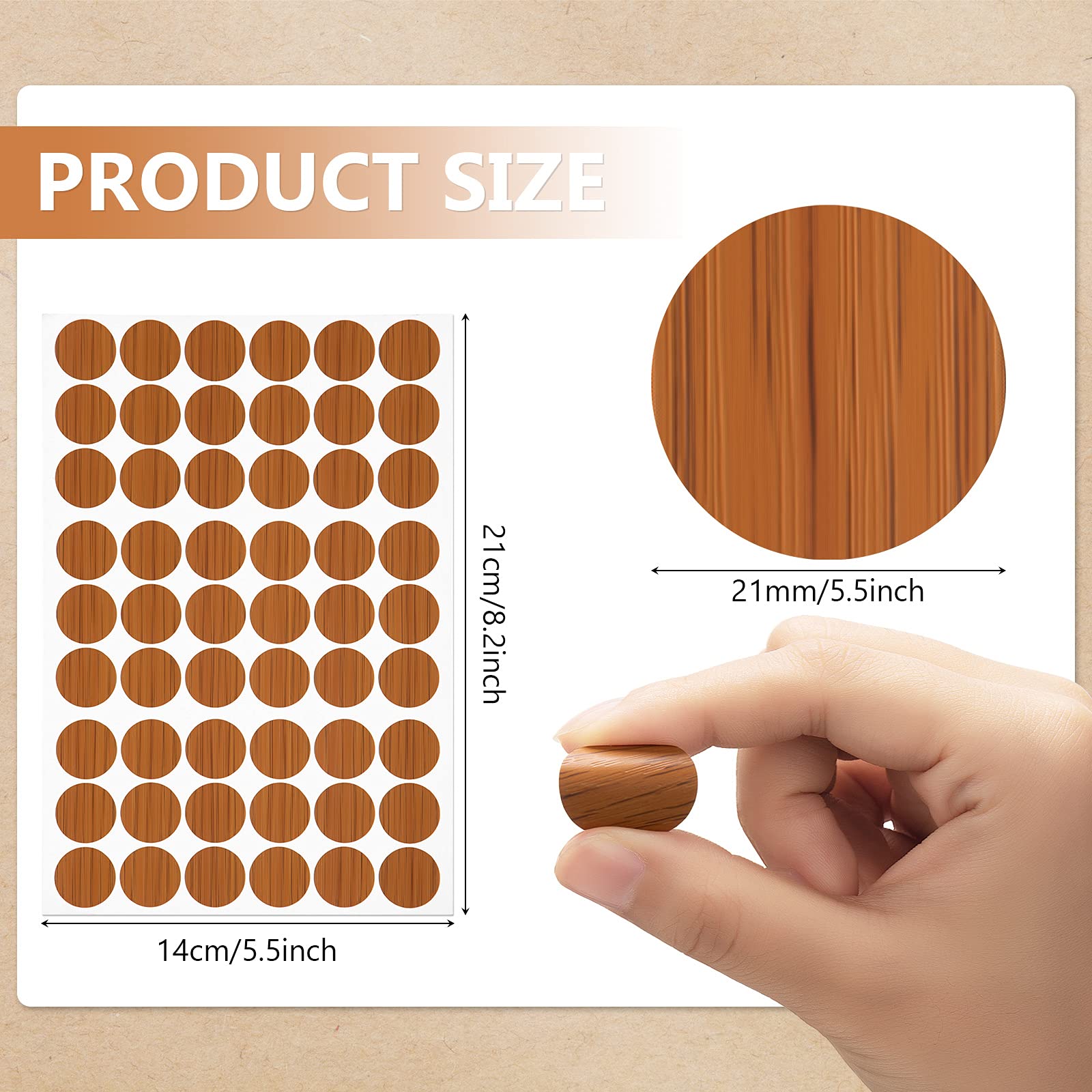 864 Pieces Screw Covers Wood Stickers for Furniture, 0.83 Inch Screw Hole Stickers Waterproof PVC Cover Caps Adhesive Wood Grain Stickers for Screw Holes Wall Cabinets Bookcase Desk (Basic Color)