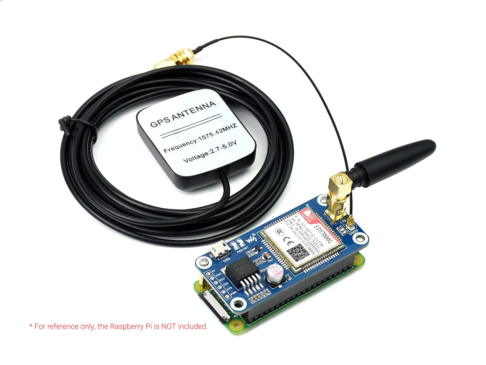 Waveshare SIM7000G NB-IoT/Cat-M/Edge/GPRS HAT, Compatible with Raspberry Pi 5/4B/3B/Zero/Zero W/Zero 2W/Pico/Pico W/Pico WH, GNSS Positioning, Global Band Support