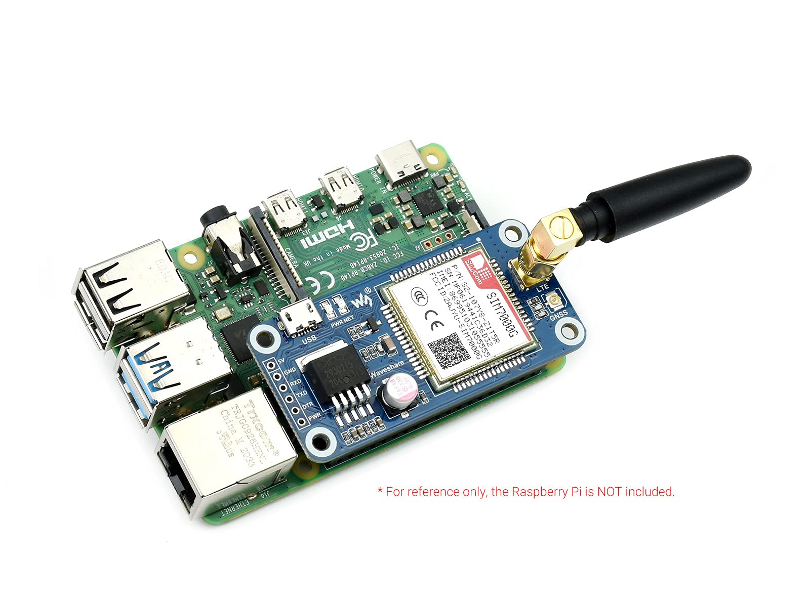 Waveshare SIM7000G NB-IoT/Cat-M/Edge/GPRS HAT, Compatible with Raspberry Pi 5/4B/3B/Zero/Zero W/Zero 2W/Pico/Pico W/Pico WH, GNSS Positioning, Global Band Support