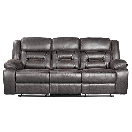 Roundhill Furniture Elkton Manual Motion Reclining Sofa and Loveseat with Storage Console, Dark Chesnut