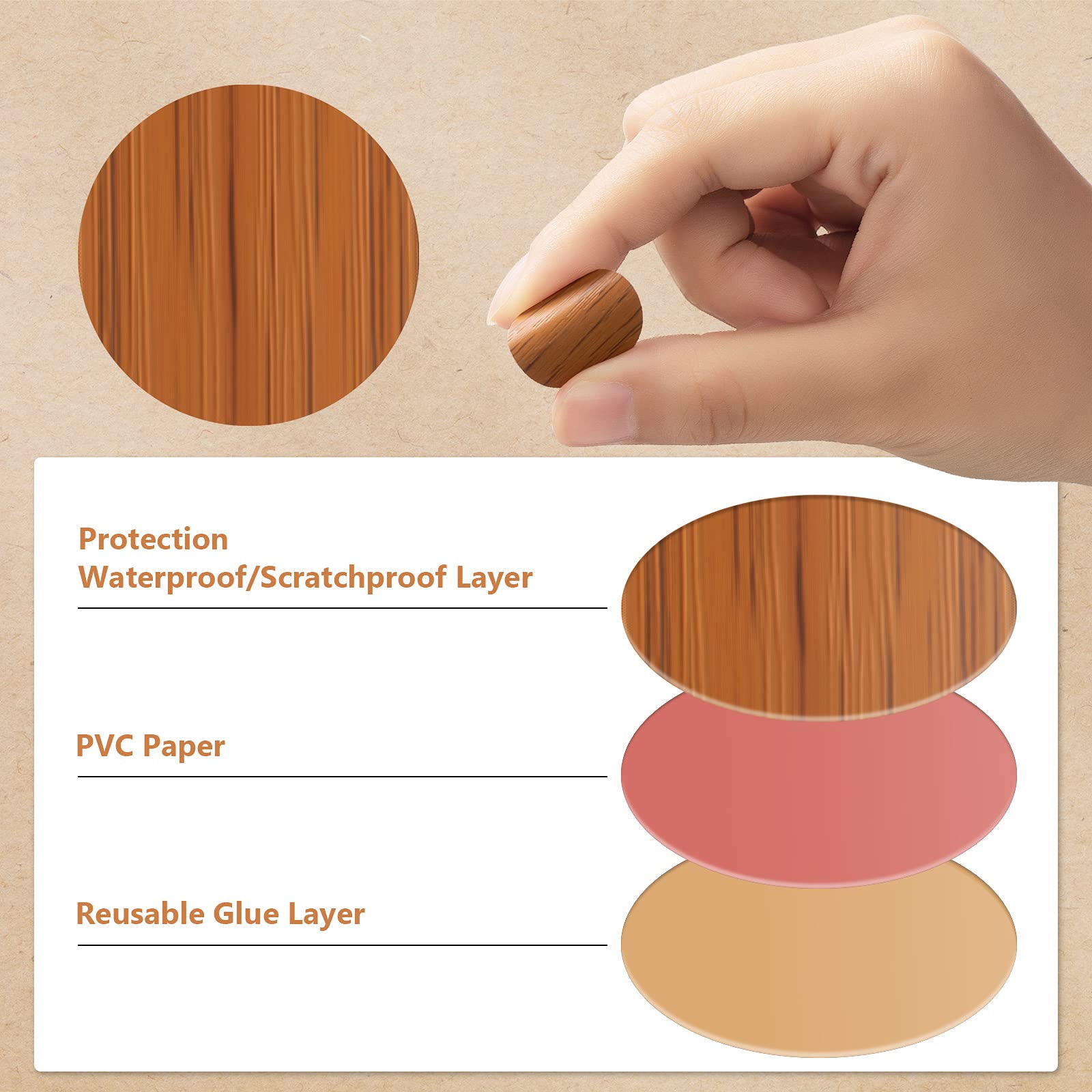 864 Pieces Screw Covers Wood Stickers for Furniture, 0.83 Inch Screw Hole Stickers Waterproof PVC Cover Caps Adhesive Wood Grain Stickers for Screw Holes Wall Cabinets Bookcase Desk (Basic Color)