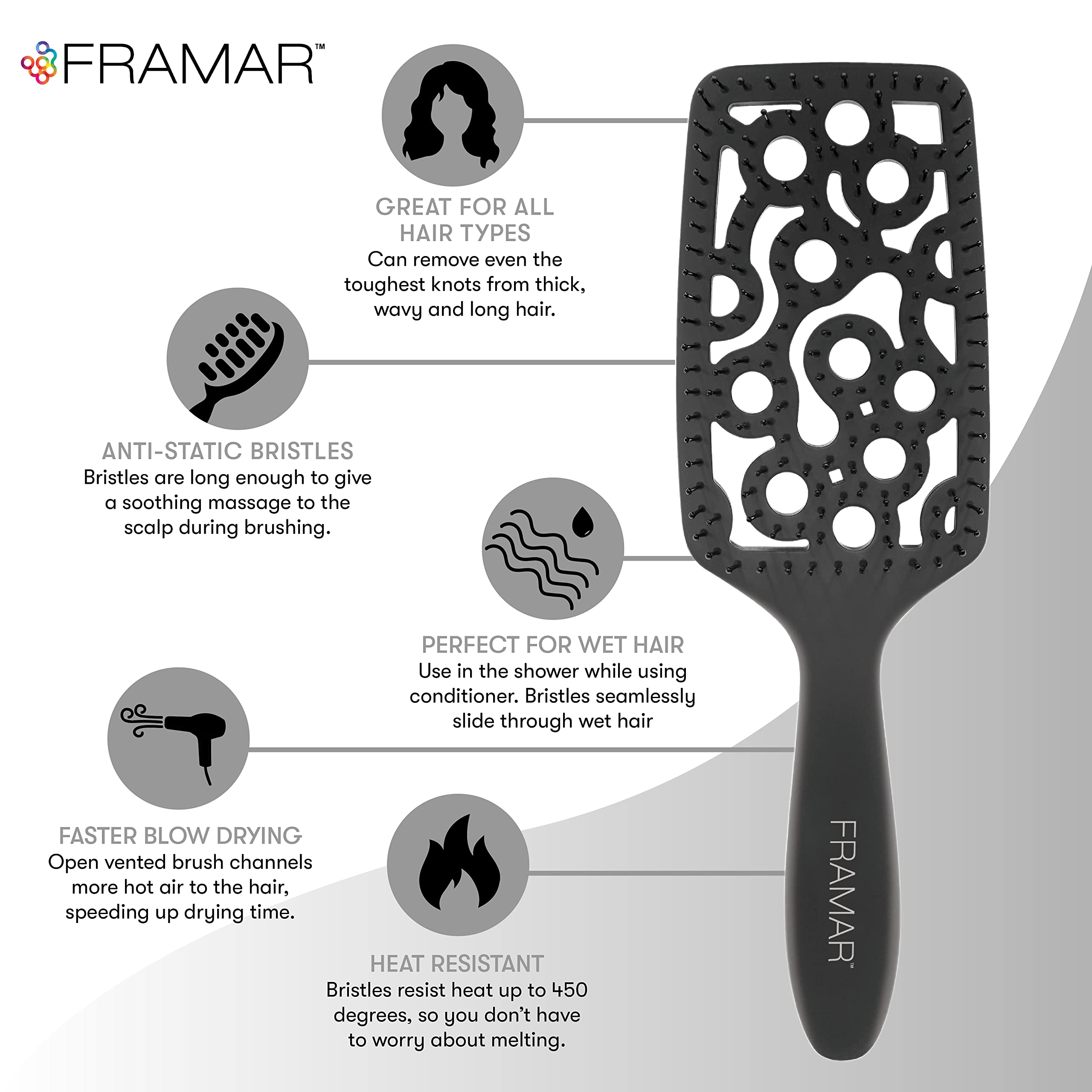 FRAMAR Professional Vented Hair Brush β Paddle Curved Hair Brush For Blow Drying, Wet Paddle Brush for Women Blow Drying