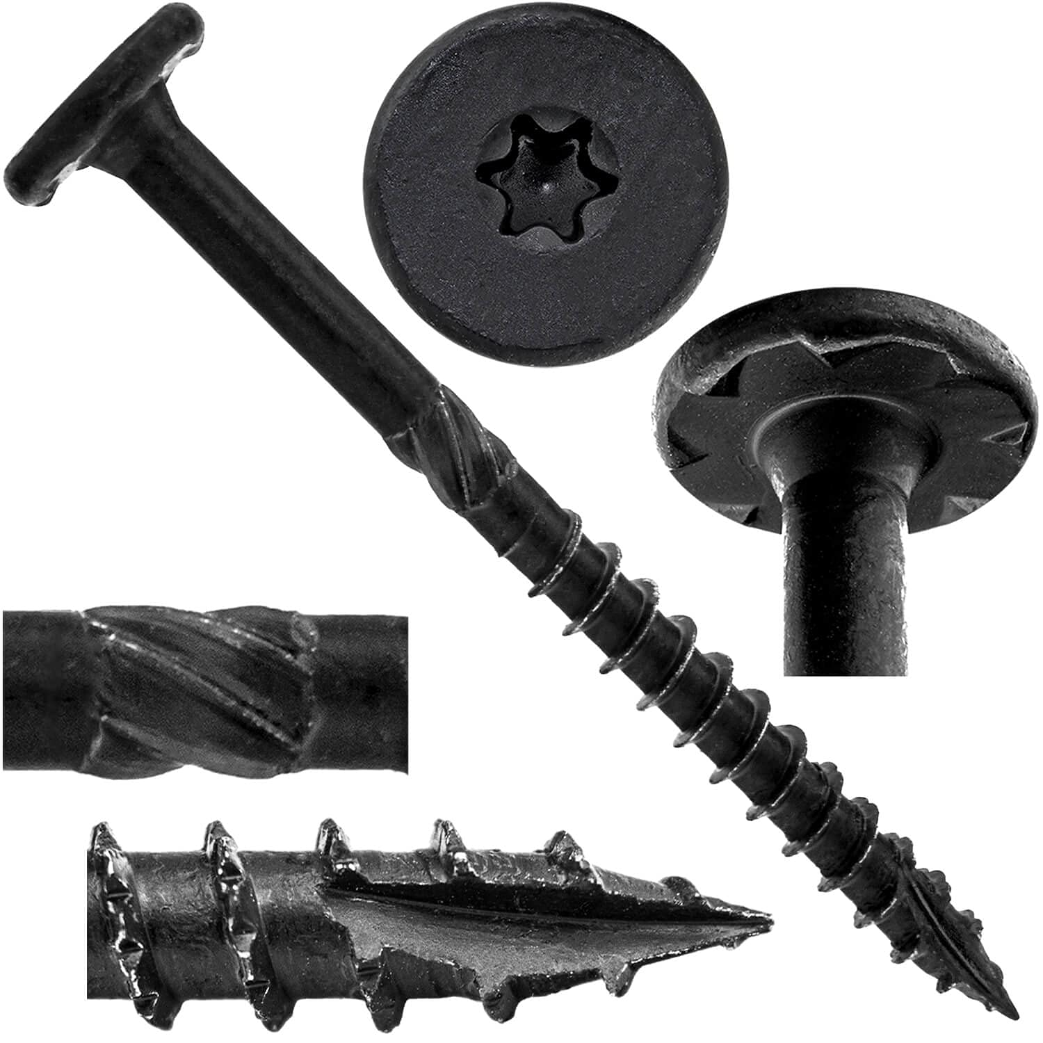 15x3-1/2" Black Wafer Head Structural Lag Screws. Used for Log Construction, Timber Framing, Laminated Beams and Pole Barns Among Other Uses. T-30 Torx/Star Drive (~50 Count)