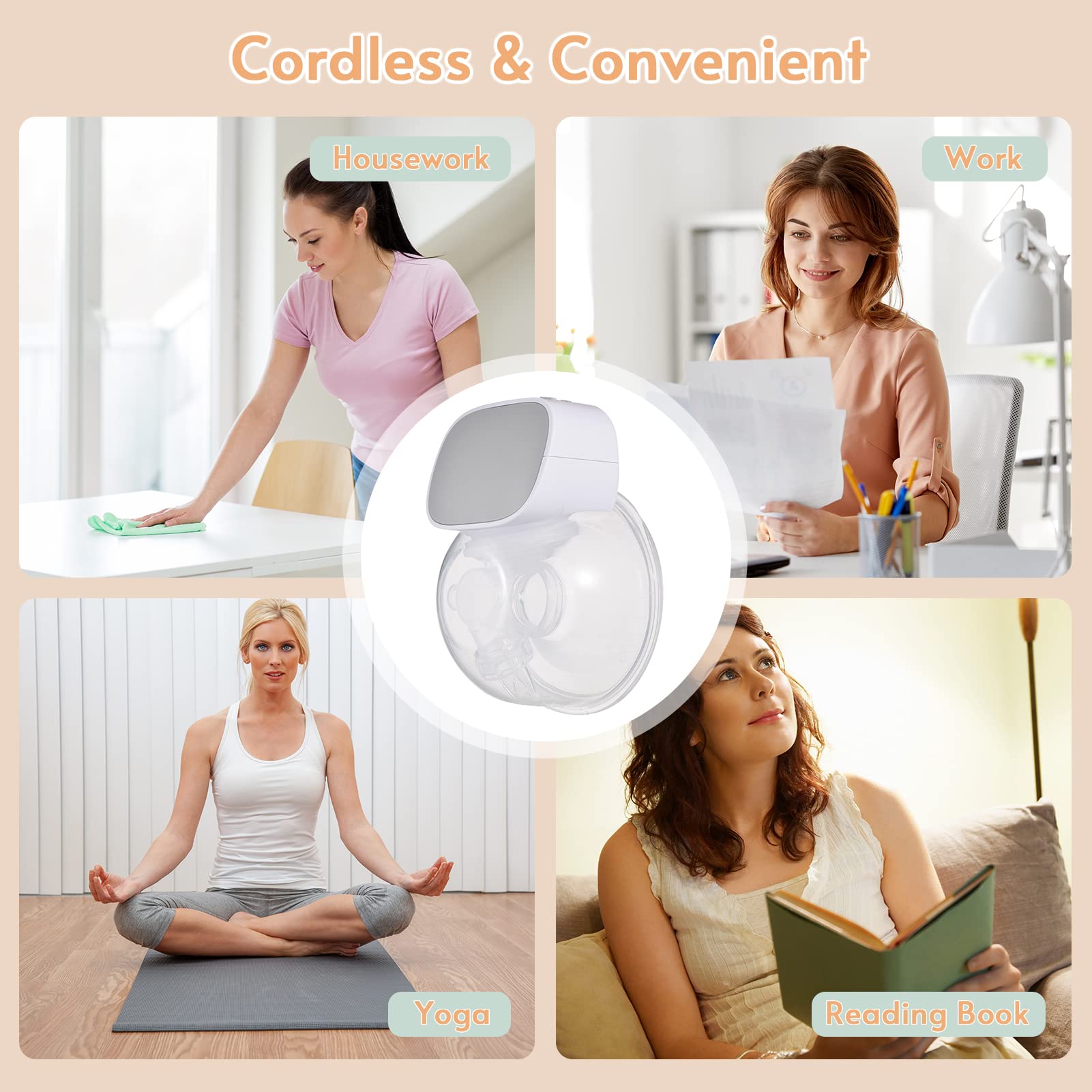 Putybudy S9 Double Wearable Electric Breast Pump, Low Noise/Invisible/Painless Hands Free, 2 Modes & 5 Levels Suction Adjustable & 180ml Collector, Portable for Mom Breastfeeding Anytime, 24MM/Gray