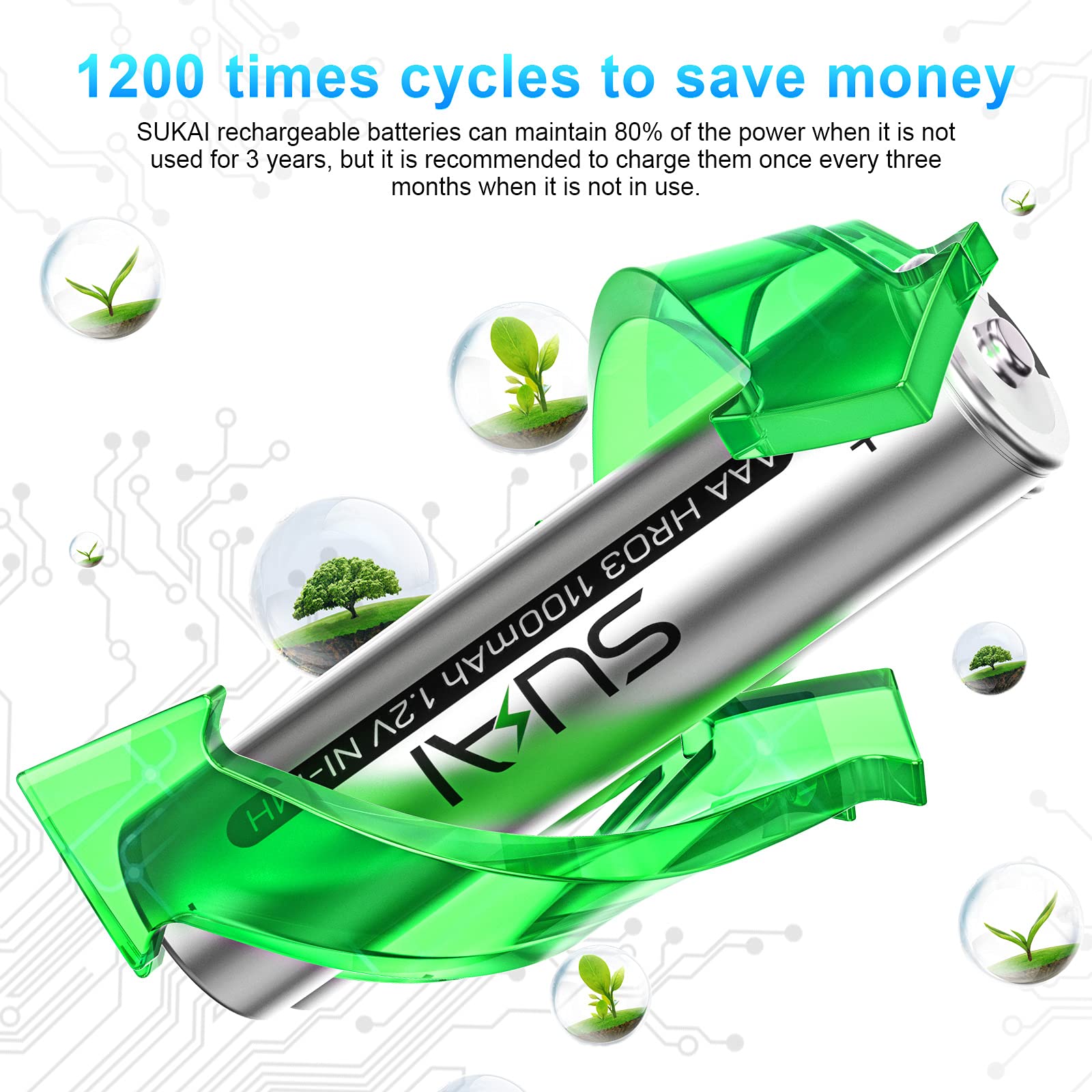 SUKAI AA AAA Rechargeable Batteries Combo - 2800mAh AA Rechargeable Batteries (8 Pack) and 1100mAh AAA Rechargeable Batteries (8 Pack), 1.2V High Capacity Low self-Discharge Ni-MH Batteries