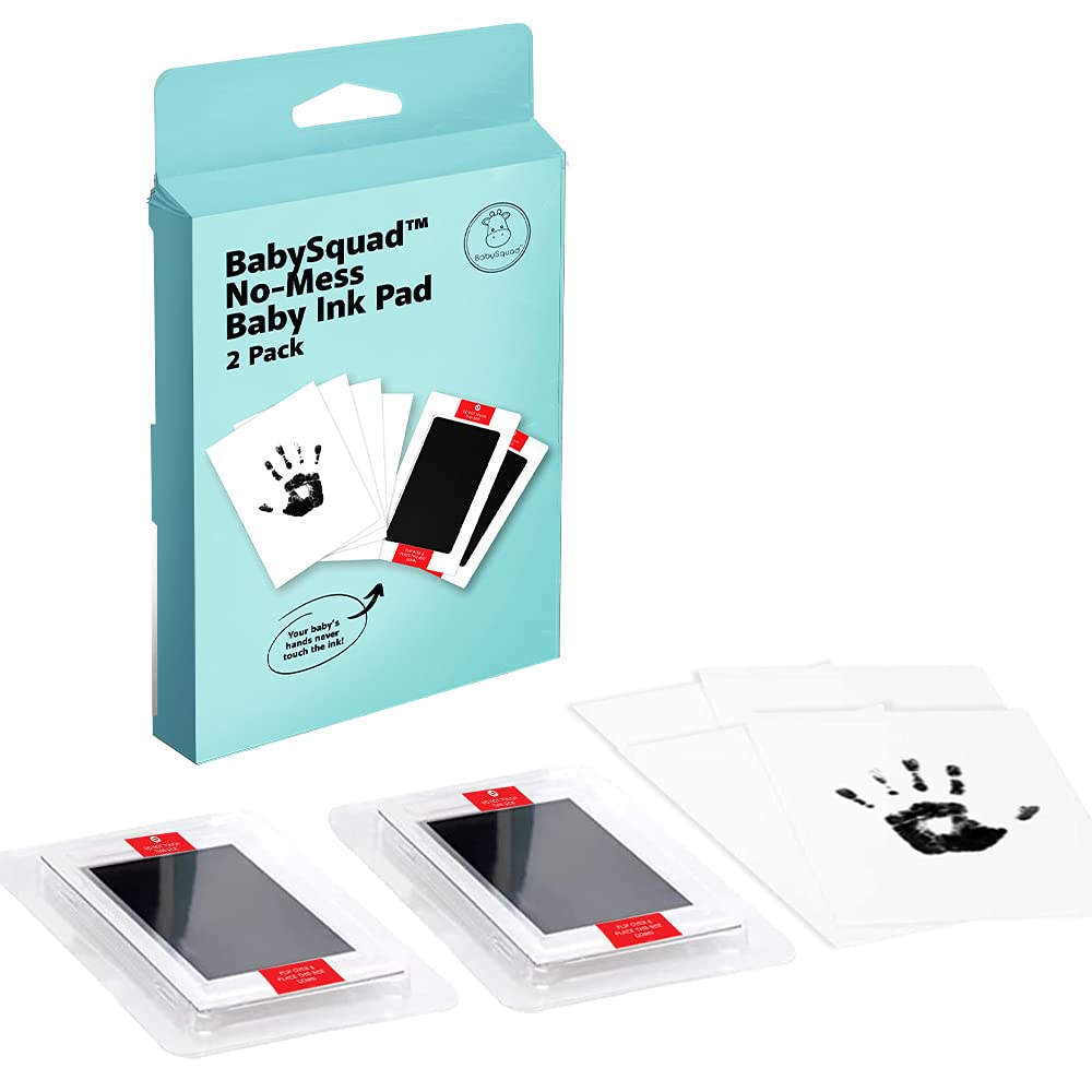BabySquad Baby Inkpad 2 Pack - 5 x 3.5 INCHES (Baby Size) - Non-Toxic, Baby Safe, Newborn Baby Handprint or Footprint No-Mess Ink Pad, Black
