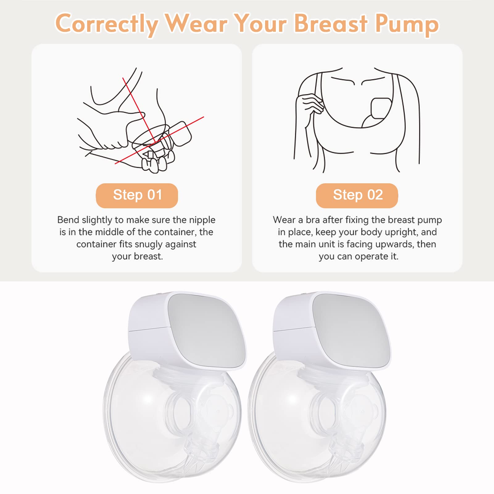 Putybudy S9 Double Wearable Electric Breast Pump, Low Noise/Invisible/Painless Hands Free, 2 Modes & 5 Levels Suction Adjustable & 180ml Collector, Portable for Mom Breastfeeding Anytime, 24MM/Gray
