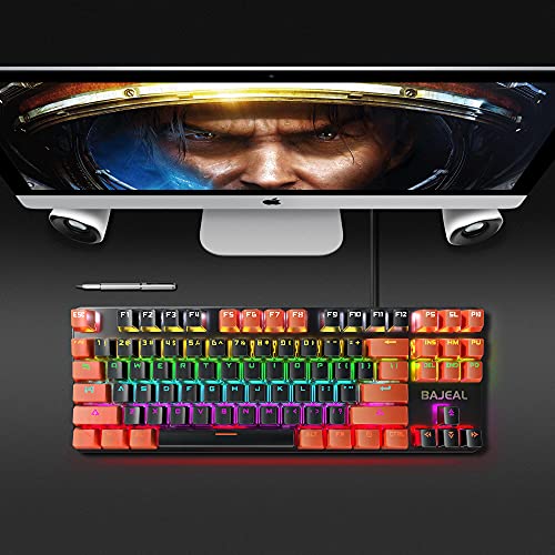 BAJEAL Wired Mechanical Keyboard RGB Backlit Teclado Hot Swappable with Blue Switches for Gaming PC Compact 87 Keys 80% (Black and Orange)