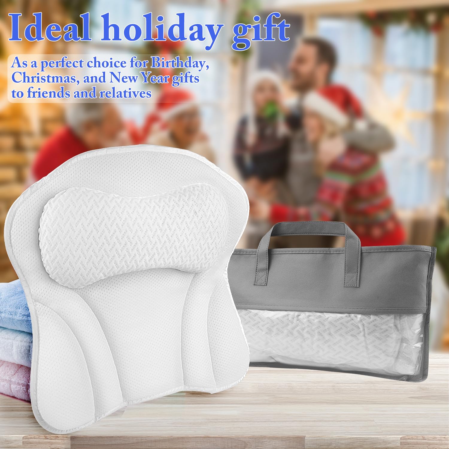 CAYCOIN Bath Pillow for Tub Comfort Bathtub Pillow, Ergonomic Bath Pillows for Tub Neck and Back Support with 6 Suction Cups, Ultra-Soft 4D Air Mesh Design SPA Tub Bath Pillow