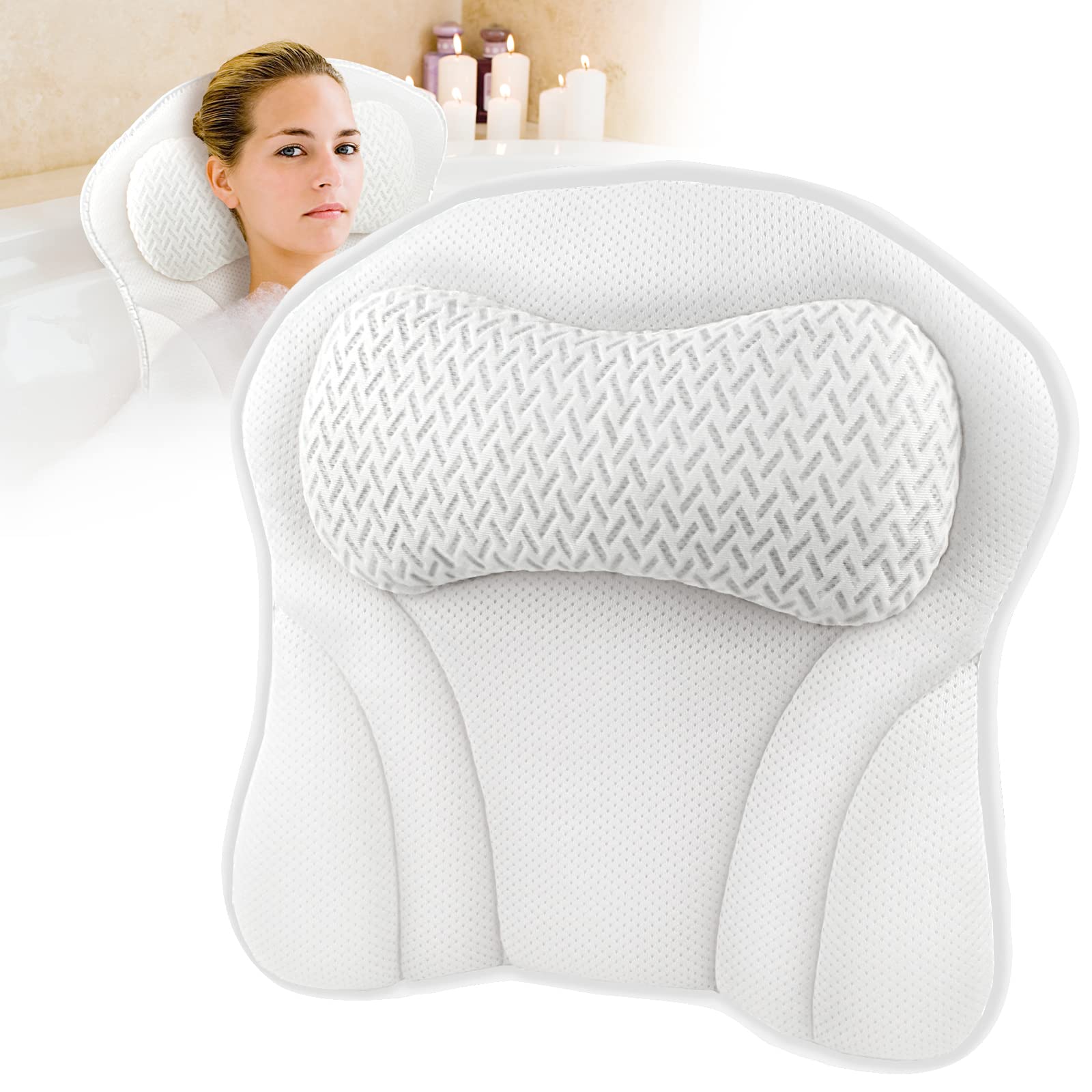 CAYCOIN Bath Pillow for Tub Comfort Bathtub Pillow, Ergonomic Bath Pillows for Tub Neck and Back Support with 6 Suction Cups, Ultra-Soft 4D Air Mesh Design SPA Tub Bath Pillow
