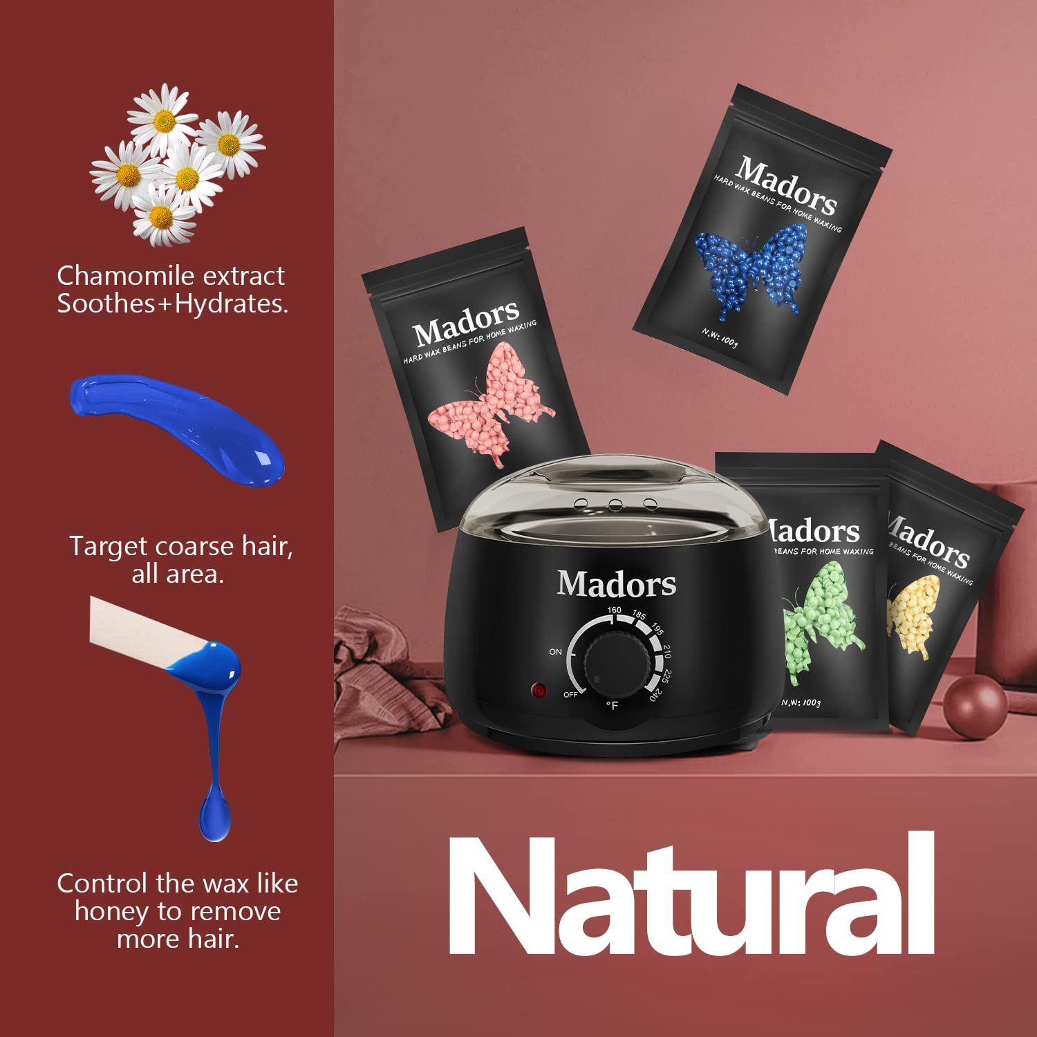 Waxing Kit Wax Warmer for Women - Madors Wax Kit Wax Pot Wax Machine for Body Legs Eyebrows Armpits Bikini Brazilian Wax Kit with Hot Wax Beads…