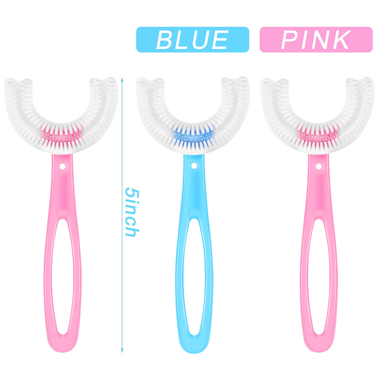 Nuenen 8 Pieces Kids U Shaped Toothbrush Manual Training Tooth Brush with Soft Silicone Brush Head Whitening Massage Toothbrush Whole Mouth Toothbrush 360 Oral Teeth Cleaning (Long Handle)