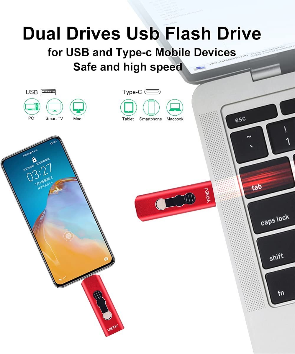 VIERY USB Flash Drive 64G,2-in-1 Dual USB Type -C Memory Stick USB Photo Stick USB 3.0 64gb Thumb Drive for Android Smartphones,Tablets, PC.(64GB)