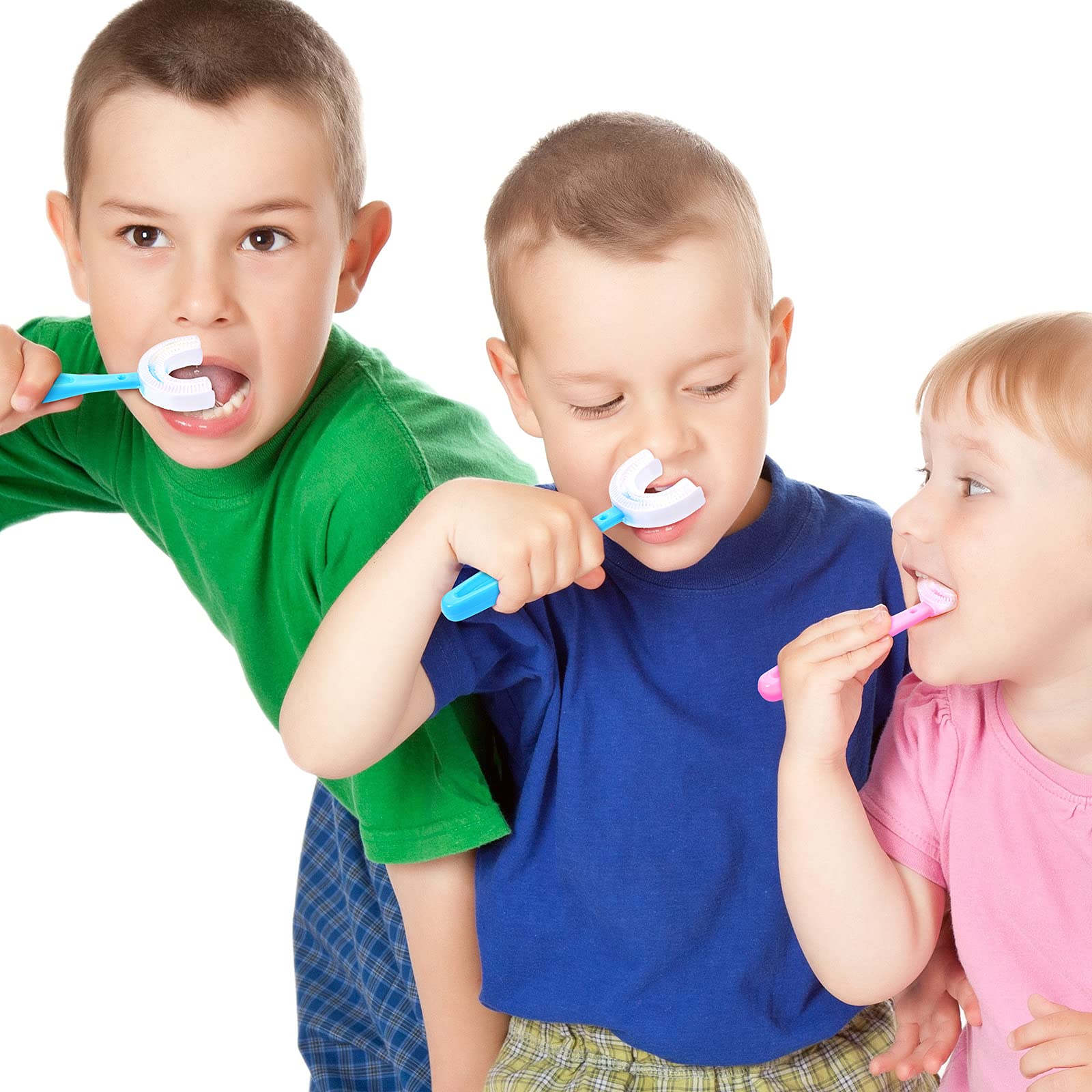 Nuenen 8 Pieces Kids U Shaped Toothbrush Manual Training Tooth Brush with Soft Silicone Brush Head Whitening Massage Toothbrush Whole Mouth Toothbrush 360 Oral Teeth Cleaning (Long Handle)