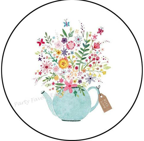 1.5" Inch Teapot with Flower Stickers - Flower Stickers - Teapot Stickers for Envelope Seals Labels - D #AA61RK (30 Pcs)