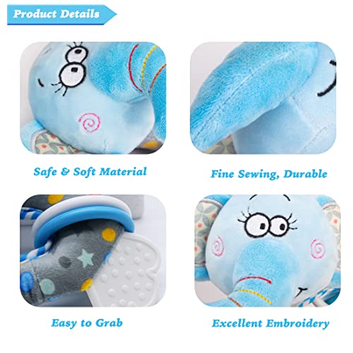 Baby Plush Rattles Toys 0-3-6-12 Months, Soft Hand Grip Toys with Teether, Elephant & Monkey Wrist Rattles for Infant Boy or Girl