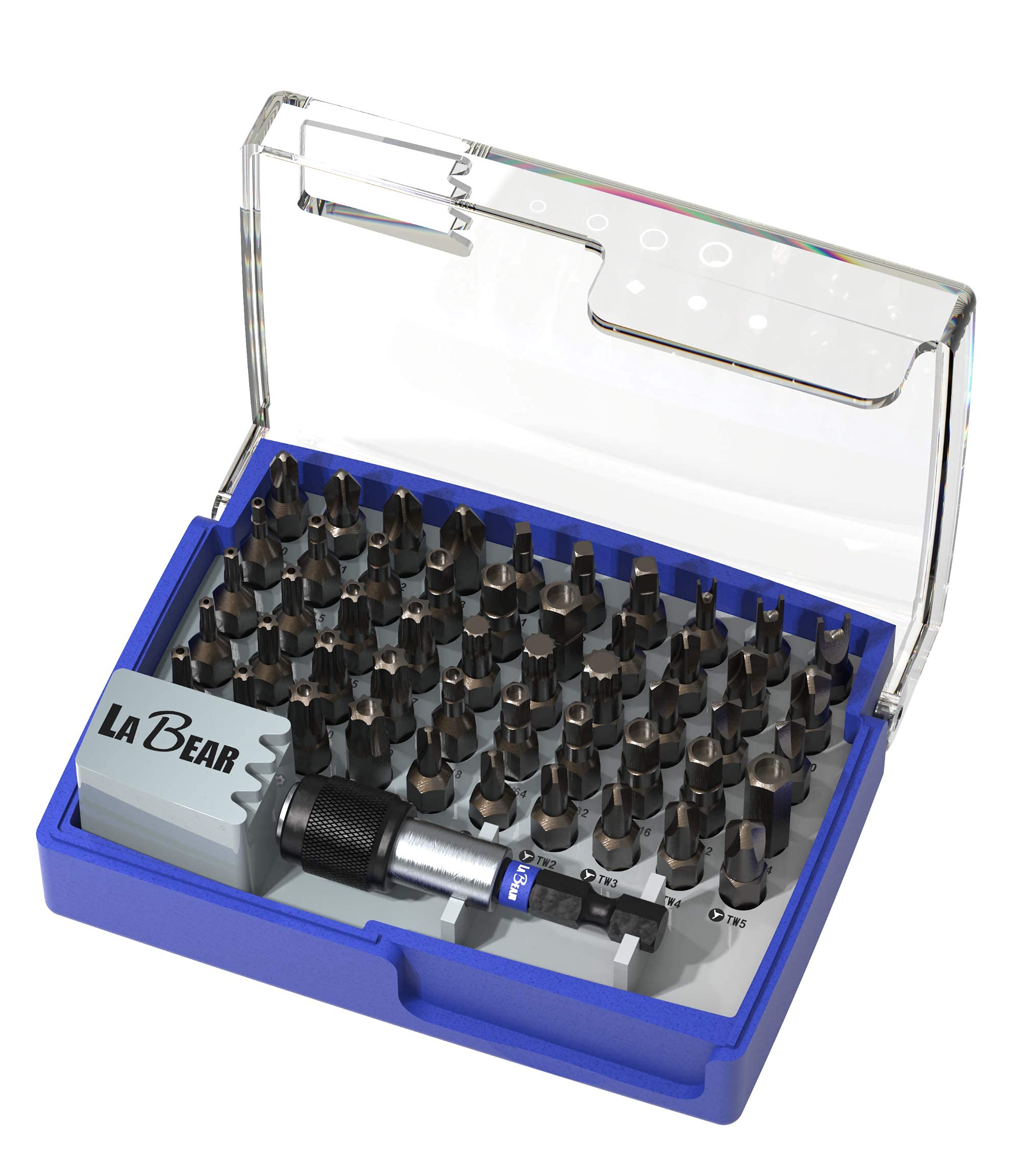 LaBear Drill Chuck Adapter 1/4" Hex Shank to Hold 0.3-6.5mm & LaBear 51-Piece Security Bit Set