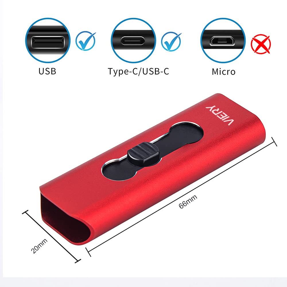 VIERY USB Flash Drive 64G,2-in-1 Dual USB Type -C Memory Stick USB Photo Stick USB 3.0 64gb Thumb Drive for Android Smartphones,Tablets, PC.(64GB)