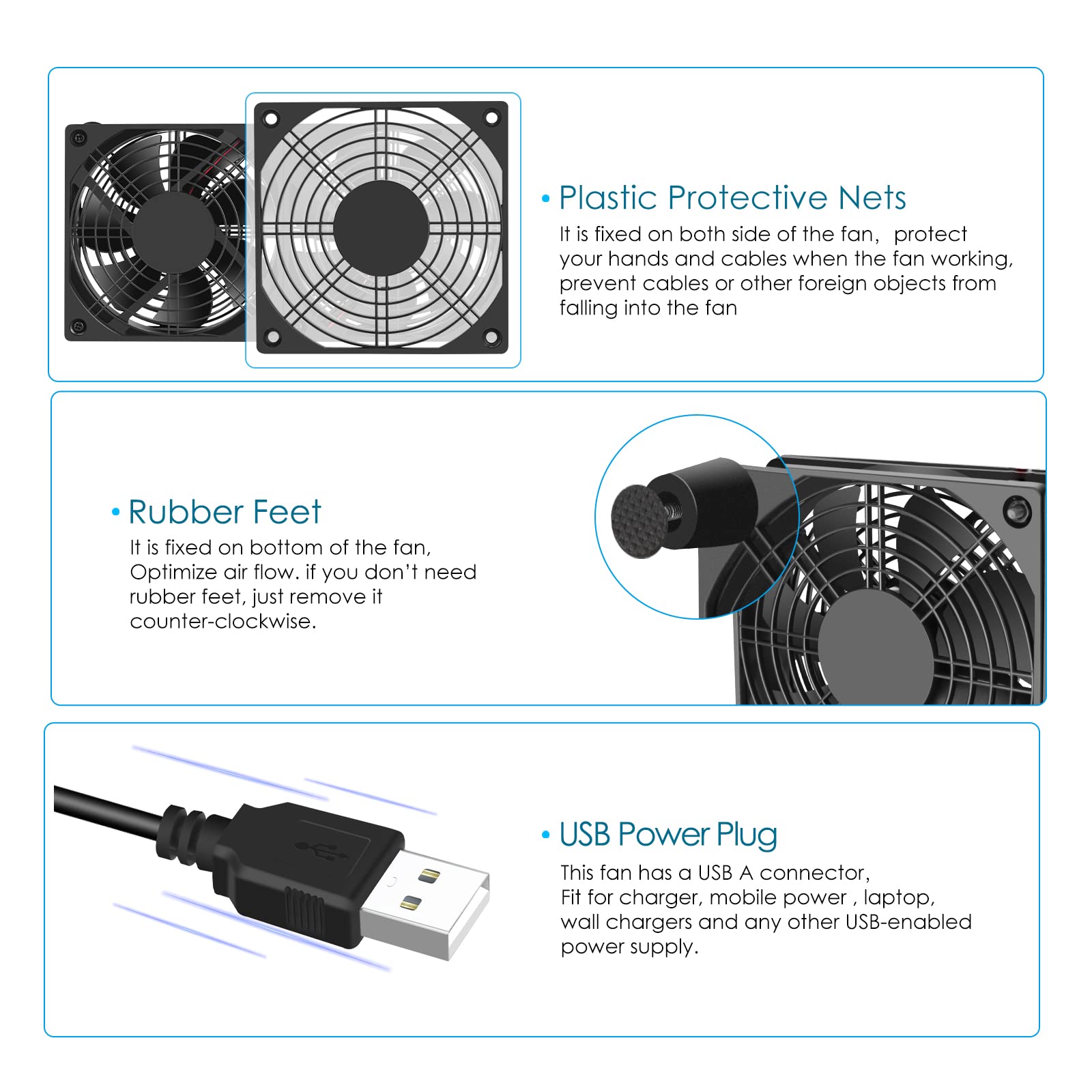 Qirssyn USB Computer Fan Quiet, 5V Powered Fan with Speed Controller for Router Modem Receiver DVR Xbox TV Box Cooling