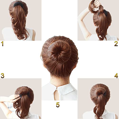 MeetFavorite Hair Bun Shaper Set - 2 Large, 2 Medium, 2 Small Donut Hair Bun Makers, 10 Elastic Bands, Hair Pins (Brown)