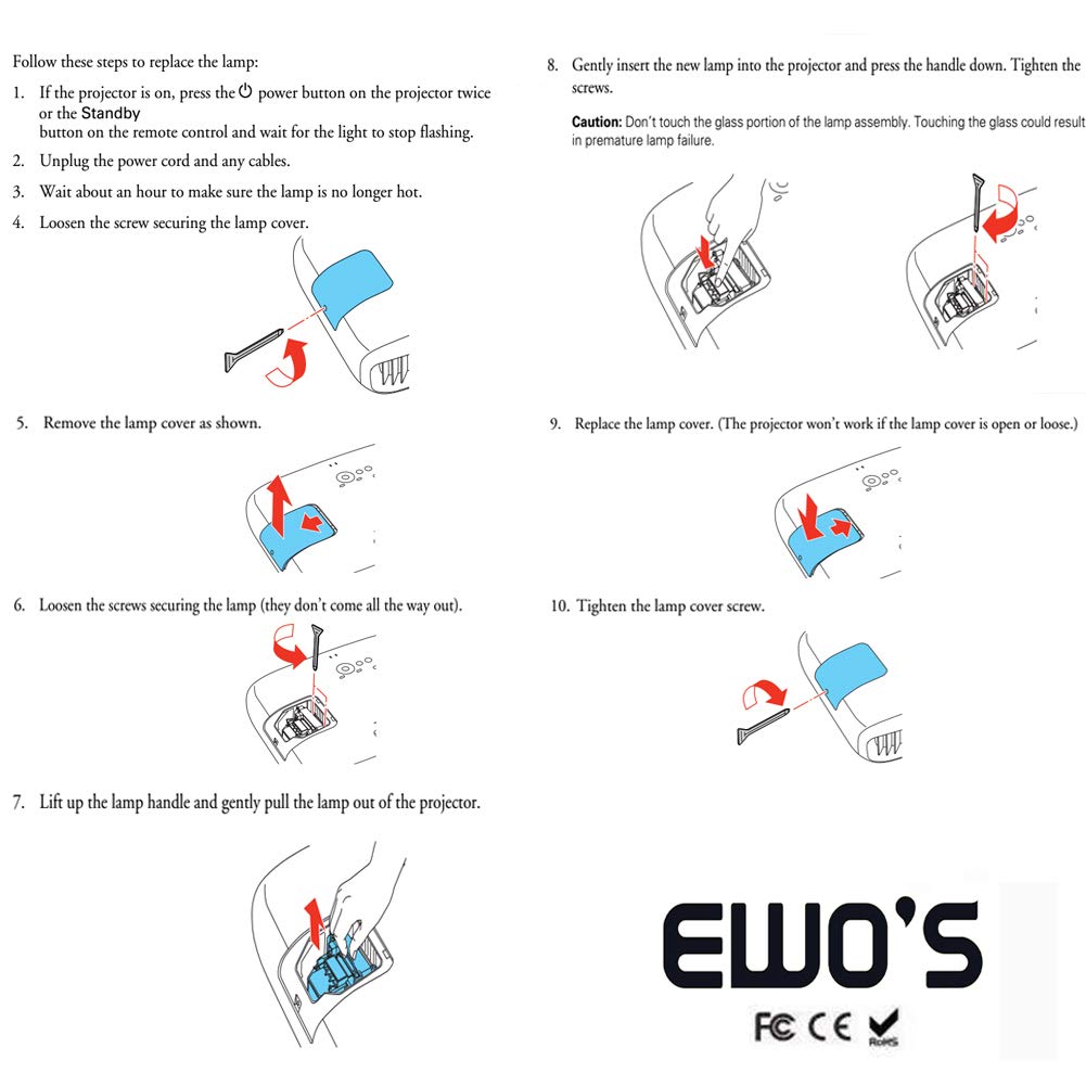 EWO'S LP97 Replacement Projector Lamp Bulb for ELPLP97 Epson Powerlite Home Cinema 2200 2250 1080 880 VS260 EX9230 EX9240 EX3280 EX5280 EX7280 X49 W49 982W E20 U50 V13H010L97 Projectors