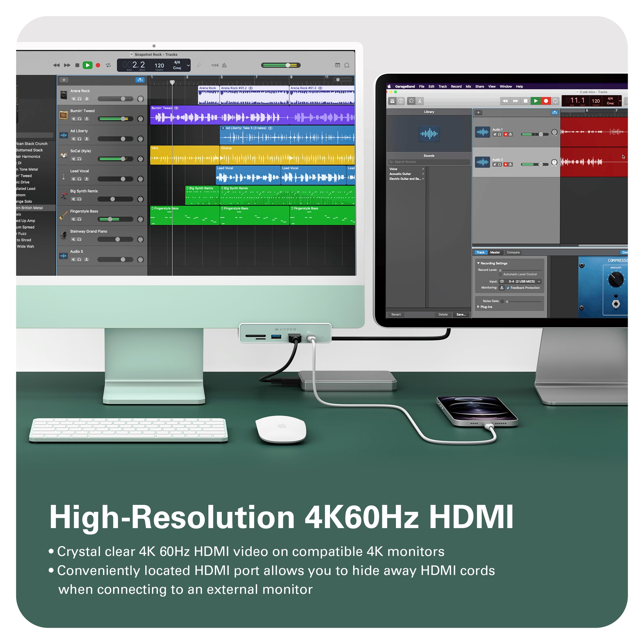 HyperDrive iMac USB Hub Adapter, 6in1 iMac Accessories: HDMI 4K60Hz, USB-C 10Gbps, 2 USB-A 10Gbps, SD UHS-I, MicroSD UHS-I for iMac 2021 24 inch