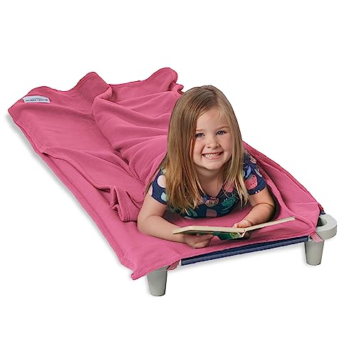 ROLLEE POLLEE Cot Blanket with Elastic Corner Straps for Preschool/Daycare, Super Soft, Fits Standard Size Mats and Cots, 50" x 55" (Pink, Single)