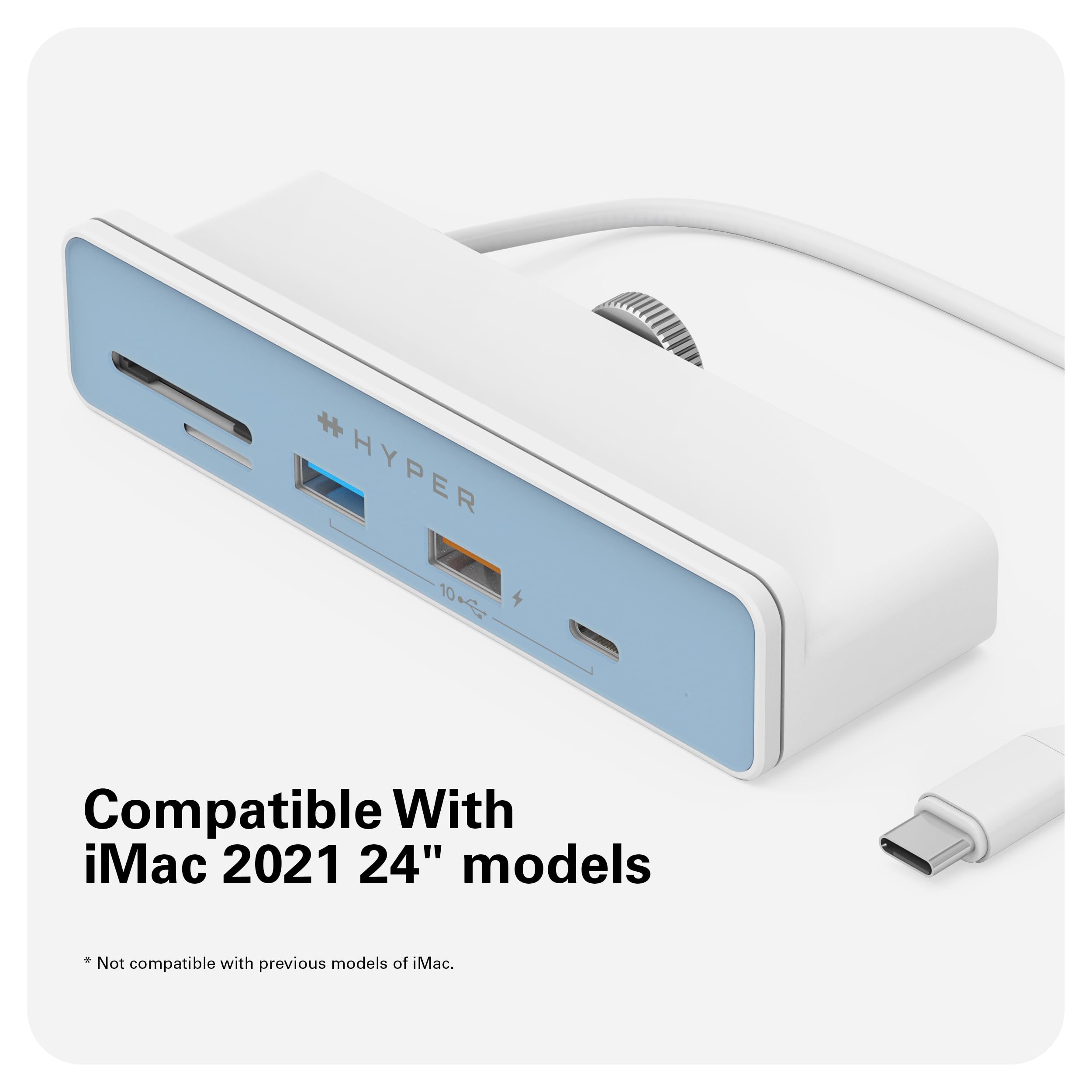 HyperDrive iMac USB Hub Adapter, 6in1 iMac Accessories: HDMI 4K60Hz, USB-C 10Gbps, 2 USB-A 10Gbps, SD UHS-I, MicroSD UHS-I for iMac 2021 24 inch