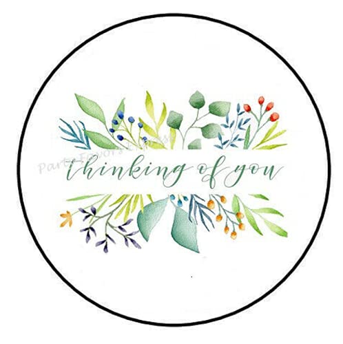 Party Favors Express Thinking of You Stickers - 1.5" Round Floral Stickers - 30 Pcs