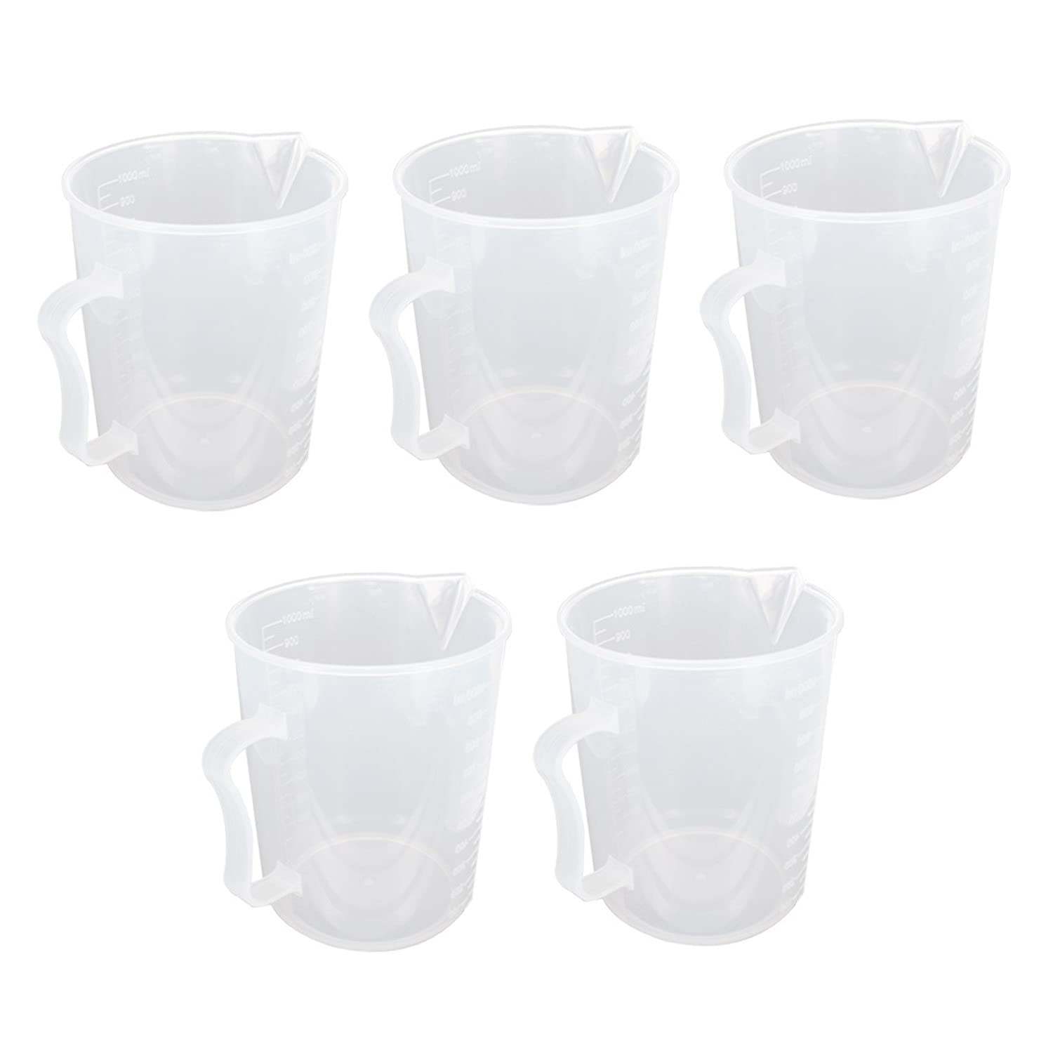 Heyiarbeit 1 Liter (1000ml) Plastic Measuring Graduated Mixing Pitcher Pouring Cup Mix Paint Lab Kitchen Liquids 5pcs