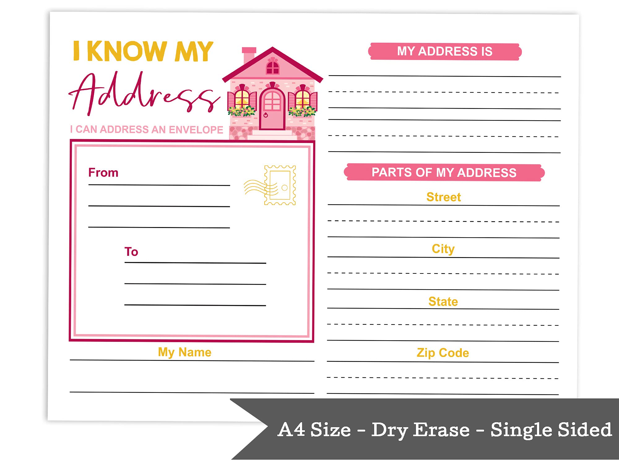 Inkdotpot Dry Erase Practice Worksheet I Know My Address, I Know My Phone Number - Preschool, Kindergarten Laminated Worksheet, Homeschool Activities for Kids with 2 Dry Erase Markers
