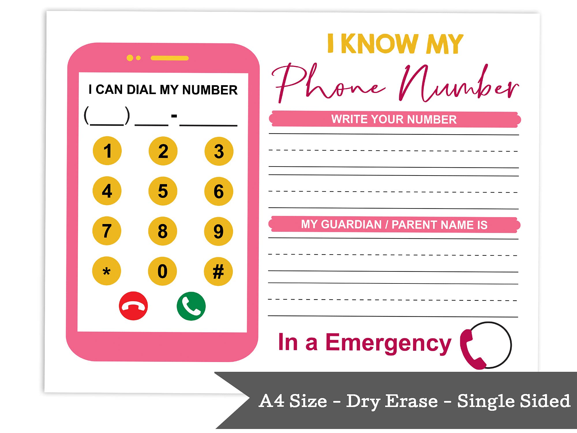 Inkdotpot Dry Erase Practice Worksheet I Know My Address, I Know My Phone Number - Preschool, Kindergarten Laminated Worksheet, Homeschool Activities for Kids with 2 Dry Erase Markers
