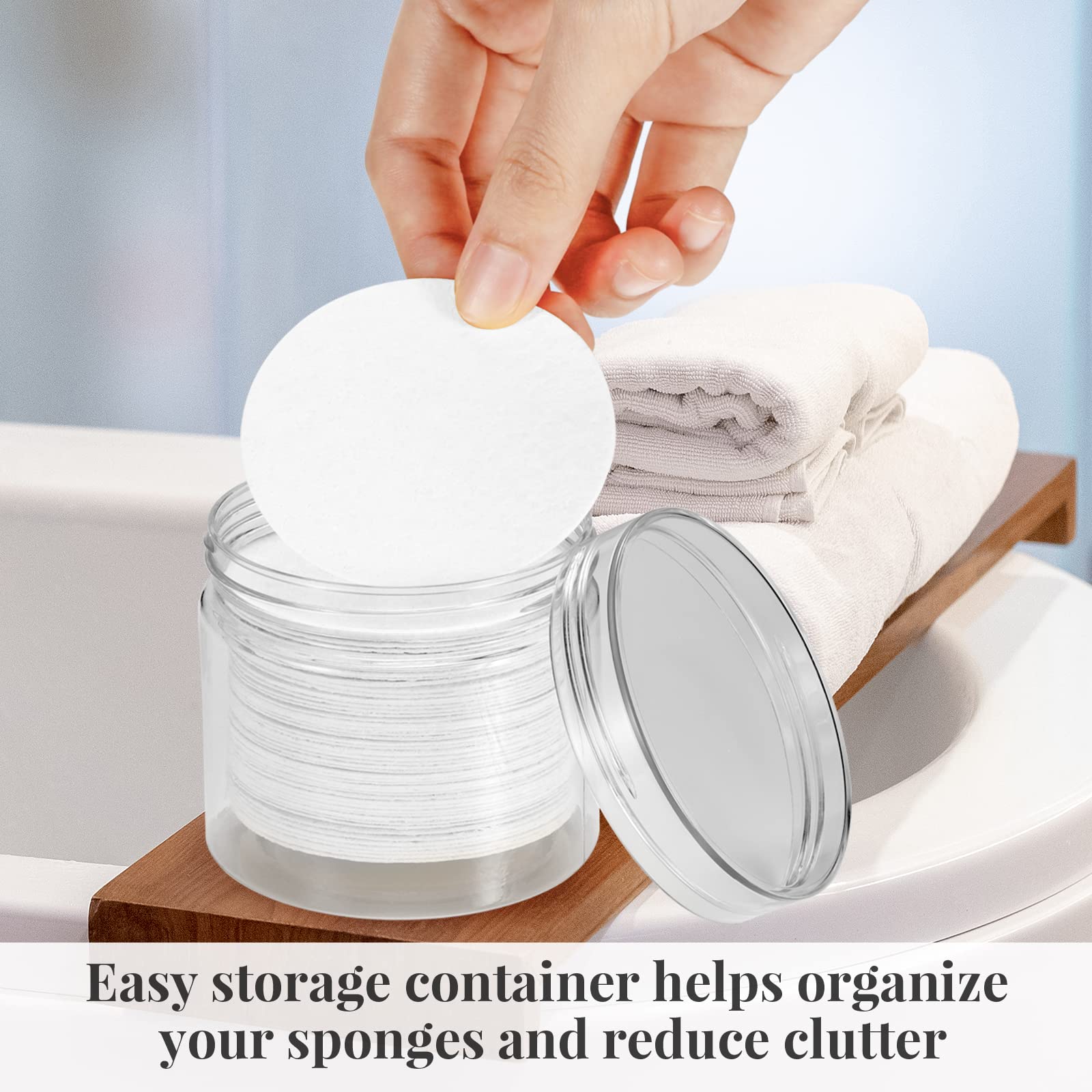 GAINWELL 50-Count Compressed Facial Sponges with Storage Container, for Facial Cleansing, Reusable Makeup Remover, Portable, Suitable for Travel, White
