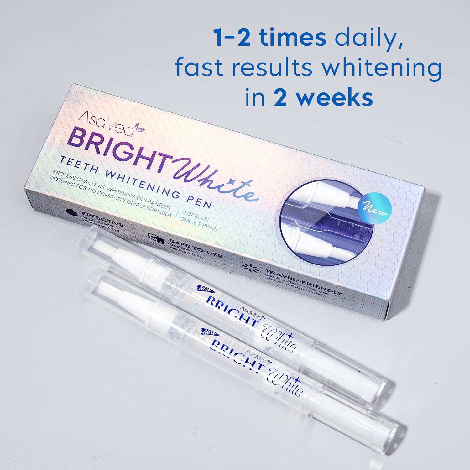 AsaVea Smile Teeth Whitening Pen (4 Pens) for Teeth Whitening, 40+ Uses, Effective, Painless, No Sensitivity, Travel-Friendly, Beautiful White Smile, Mint Flavor (Teeth Whitening 2 Pack)