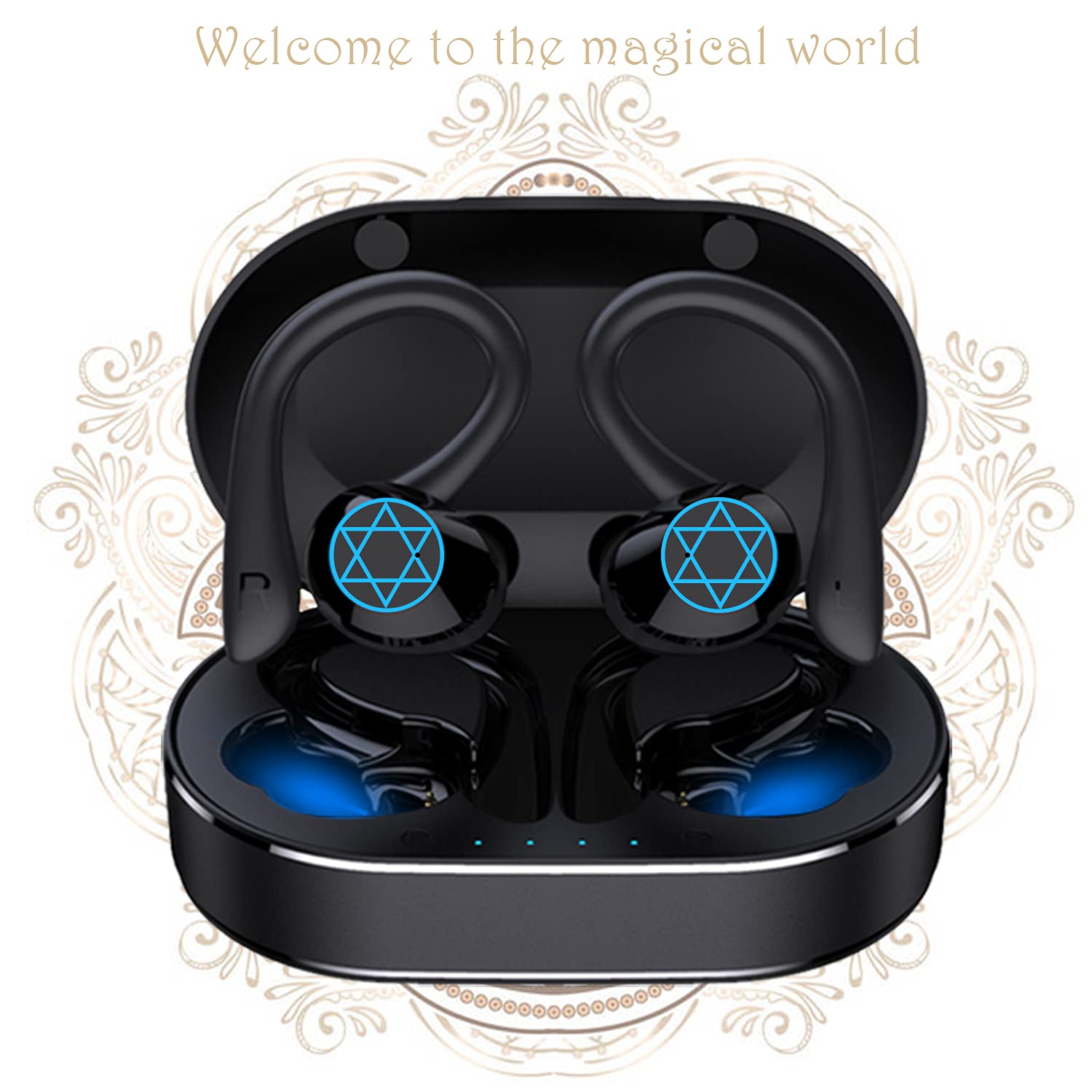 Wireless Earbuds, Bluetooth Sport Earphone with Earhook, Ear Buds Built-in Microphone, Perfect Sound Long Distance Connection Stereo Sound Noise Cancelling Headsets for Workout, Running, Gym