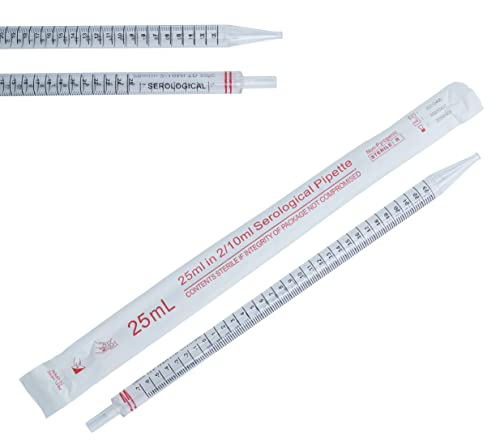 SciStar 25mL Disposable Polystyrene Serological Pipettes, Individually Wrapped, Sterile, Standard Length, Laboratory Grade, (Box of 25)