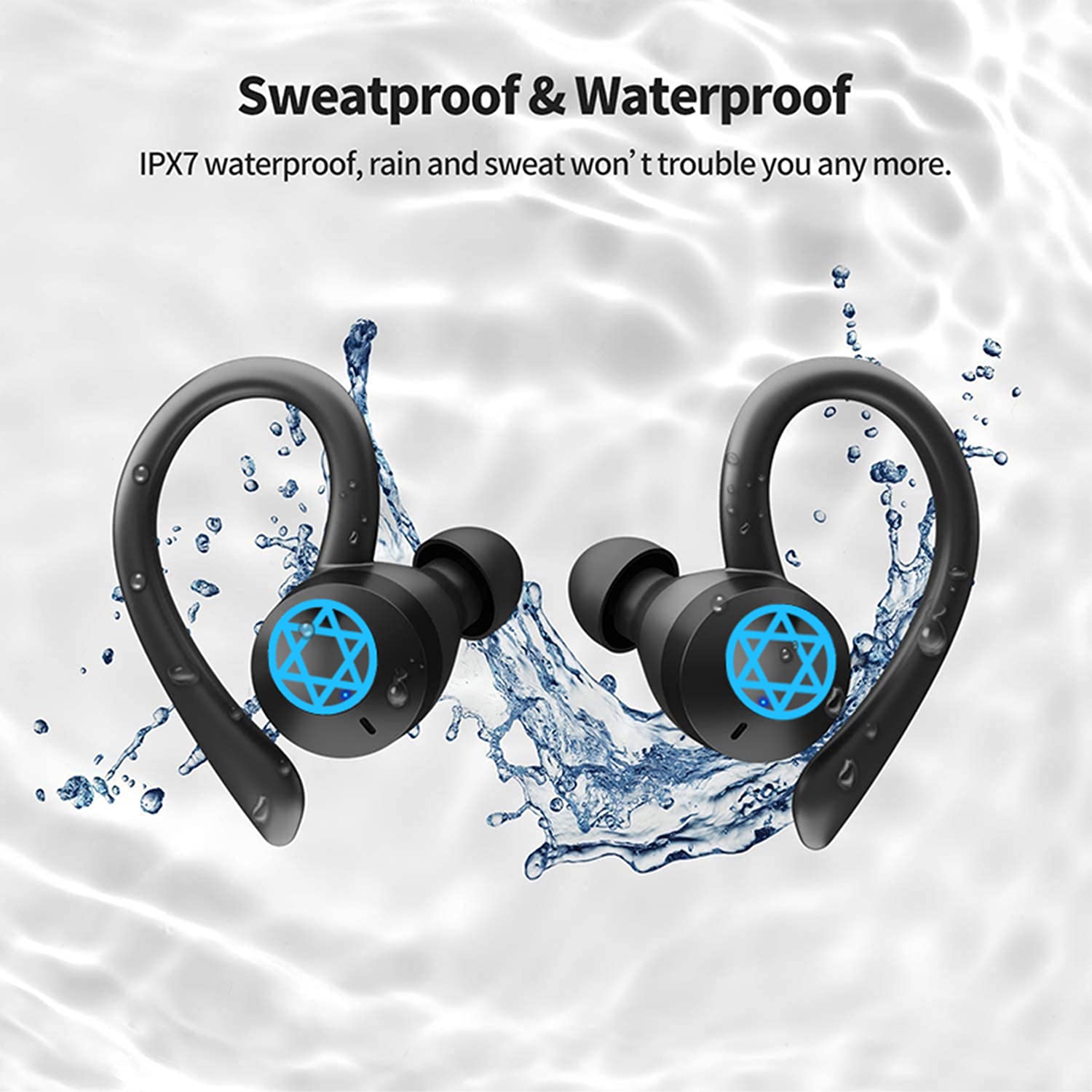 Wireless Earbuds, Bluetooth Sport Earphone with Earhook, Ear Buds Built-in Microphone, Perfect Sound Long Distance Connection Stereo Sound Noise Cancelling Headsets for Workout, Running, Gym