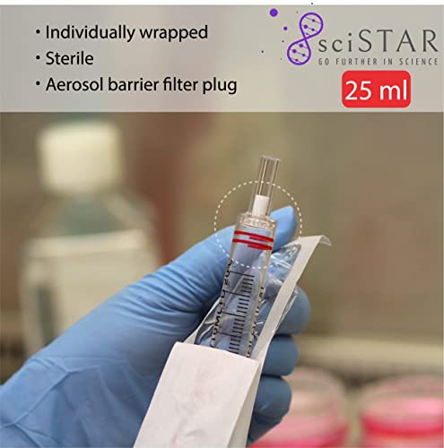 SciStar 25mL Disposable Polystyrene Serological Pipettes, Individually Wrapped, Sterile, Standard Length, Laboratory Grade, (Box of 25)